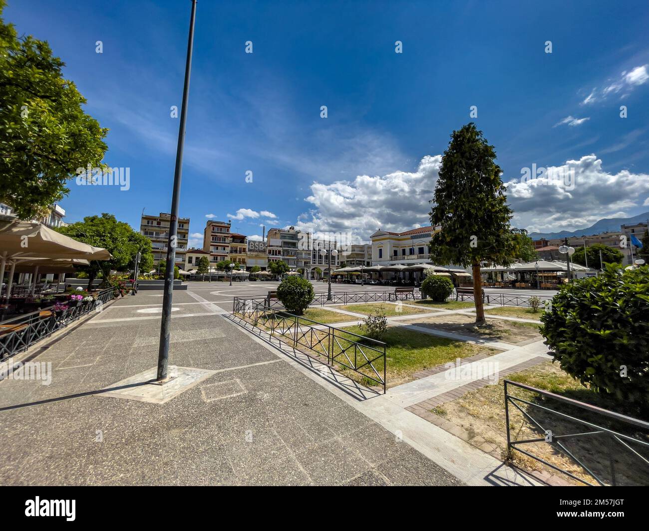 Urban view of the modern city of Sparti Greece. Sparti was founded to ...