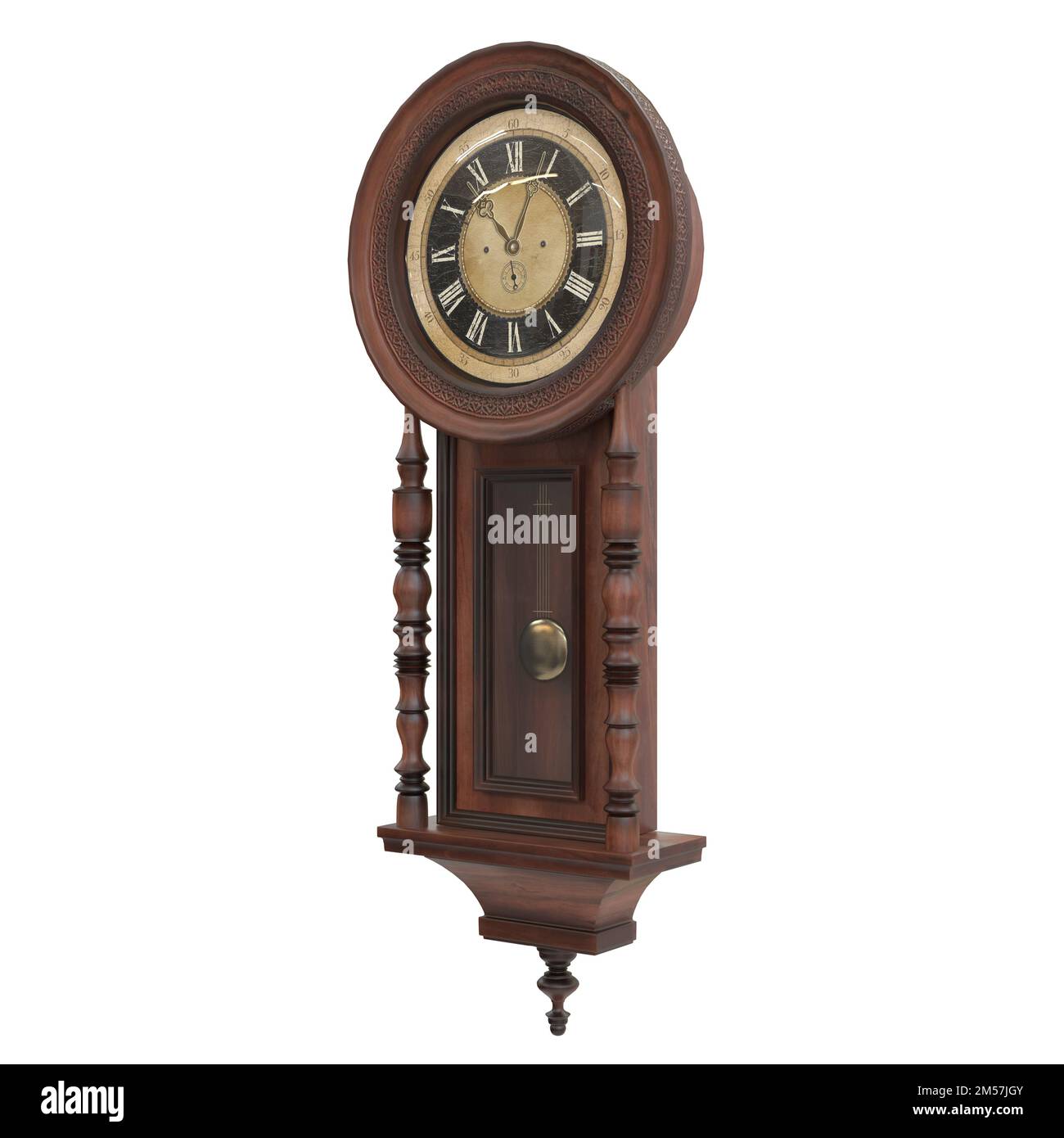 3D illustration. Vintage wooden clock clock isolated on white ...