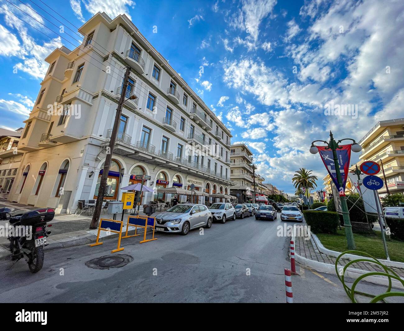Urban view of the modern city of Sparti Greece. Sparti was founded to ...