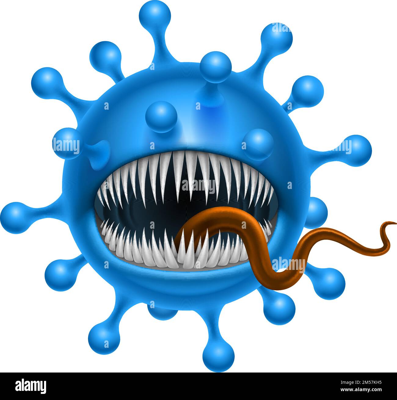 Blue Corona Virus Monster in Cartoon Style. A Tentacled Monster COVID ...
