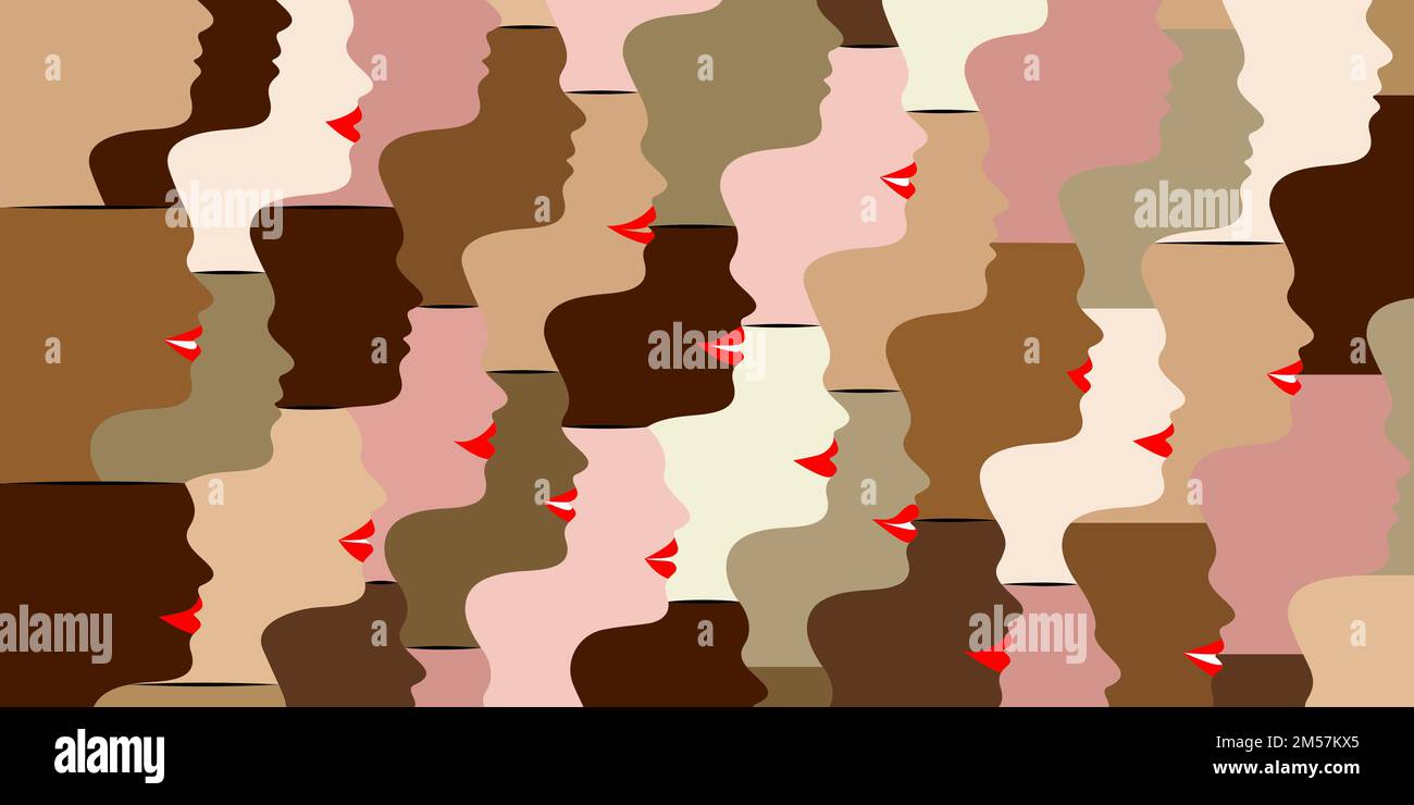 National diverse or racial concept. Face silhouettes with different ...