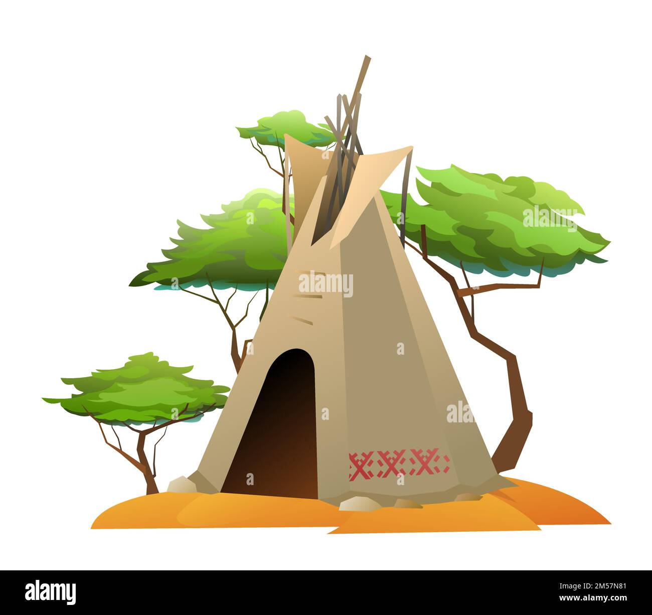 Indians wigwam hut made of felt and skins. North American tribal ...