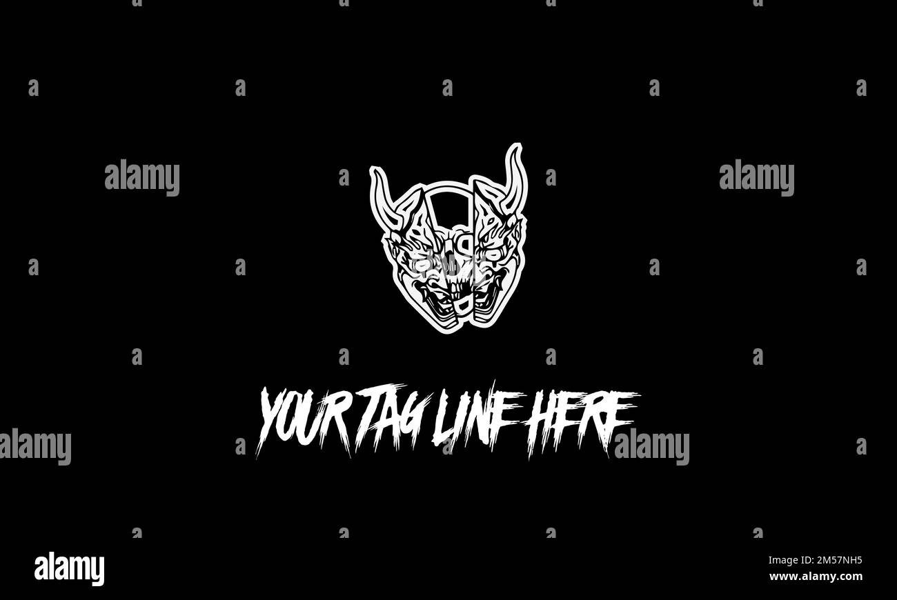 An editable skull hannya mask vector logo with a space for the tagline ...