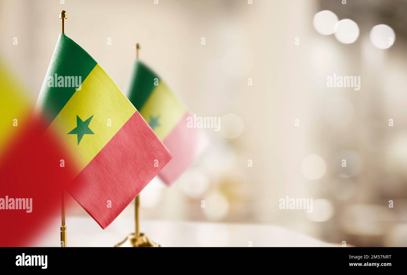 Small flags of the Senegal on an abstract blurry background Stock Photo ...