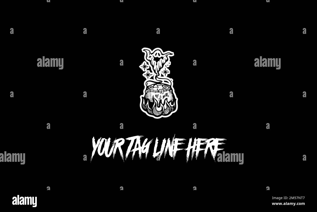 A vector logo of a scary ghost burning over boiling water in a bowl on ...