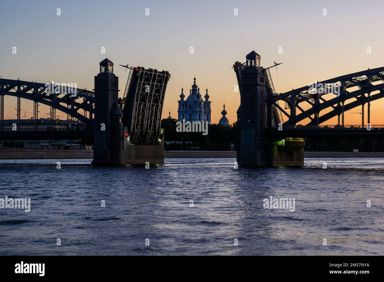 The Bolsheokhtinsky bridge on the Neva river overlooking the Smolny ...