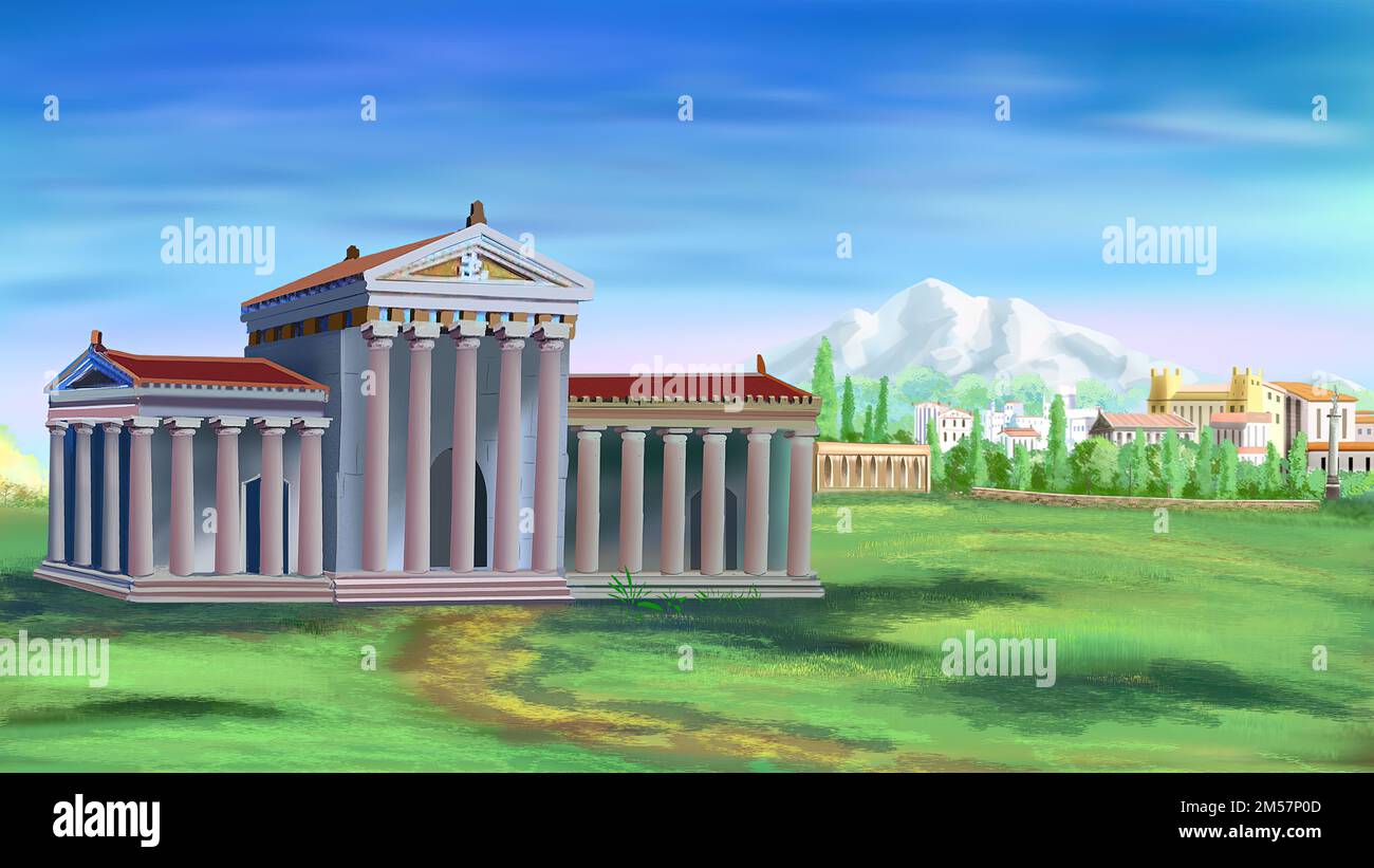 Ancient Greek Temple in a sunny day. Digital Painting Background ...