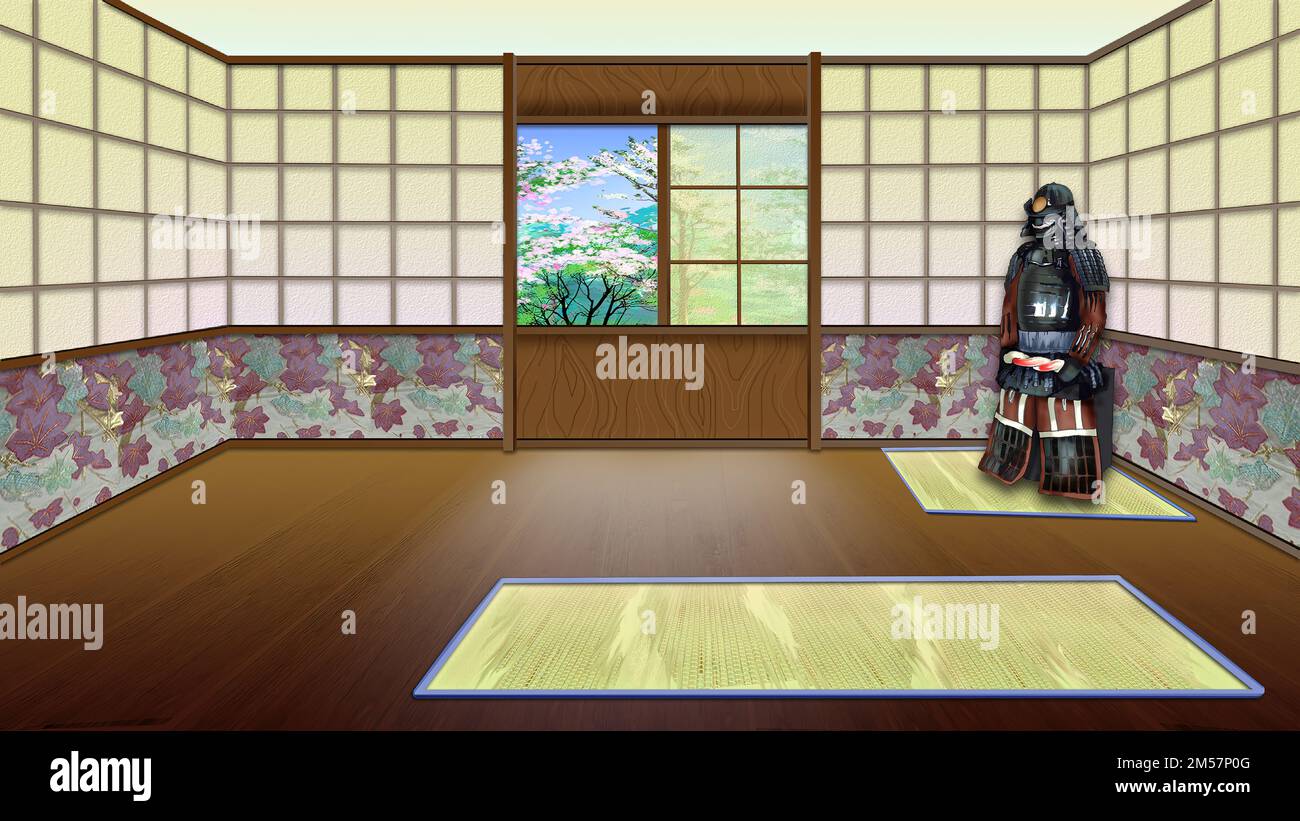 Traditional Japanese Room Interior. Digital Painting Background ...