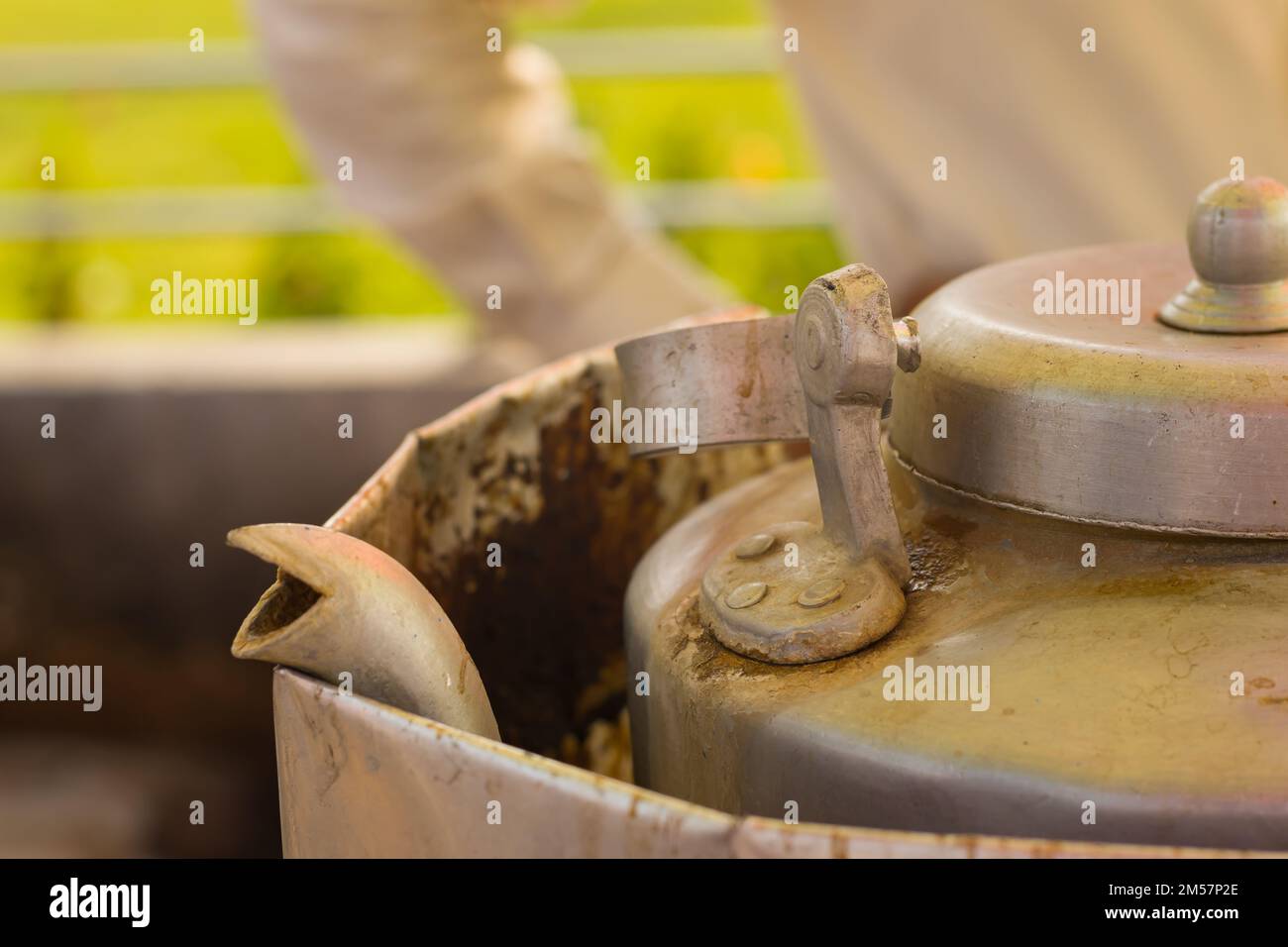 steaming tea kettle of local tea stall of india. steam or vapour coming ...