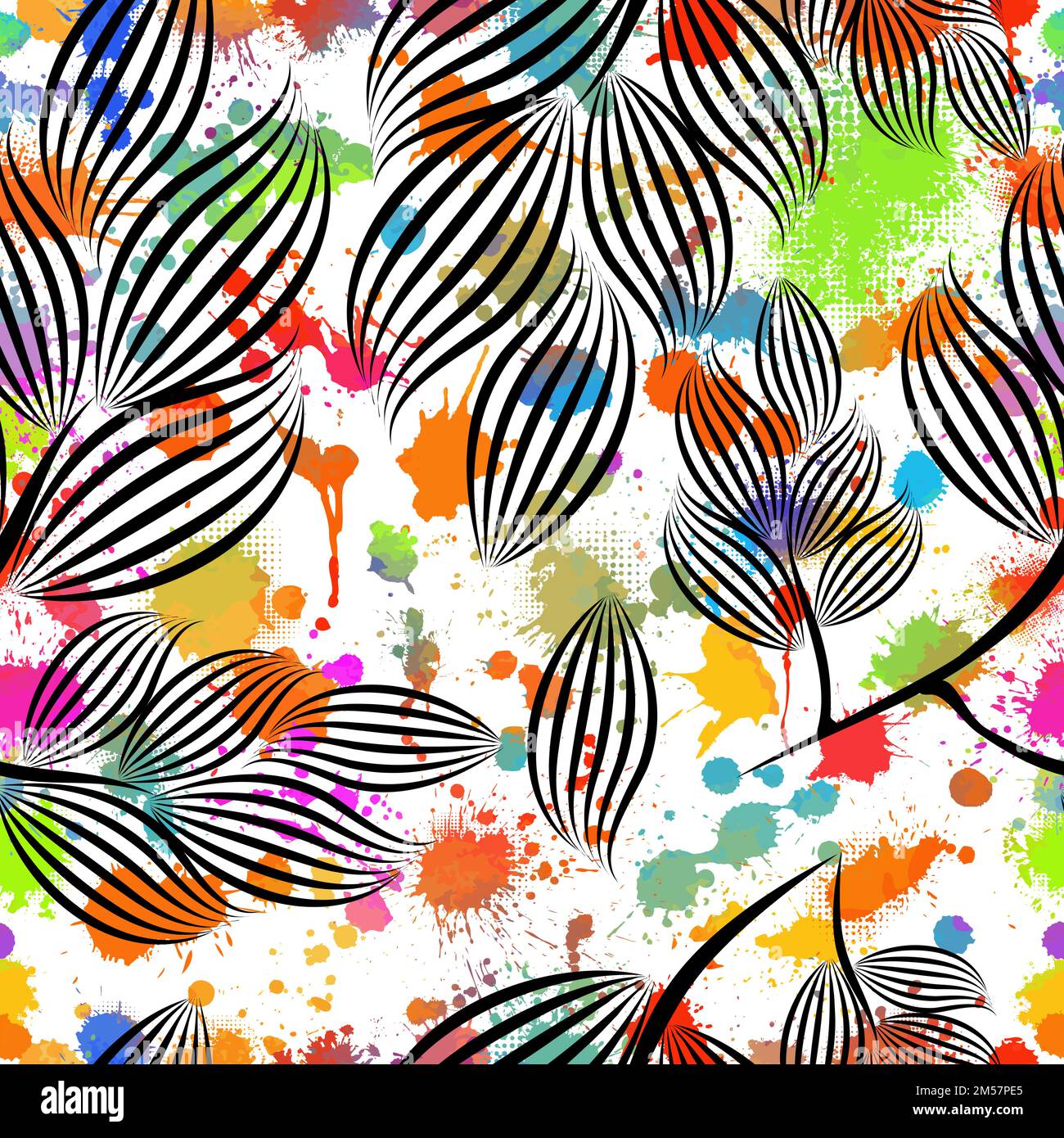 Seamless pattern of tree leaves and blots. Vector illustration Stock ...