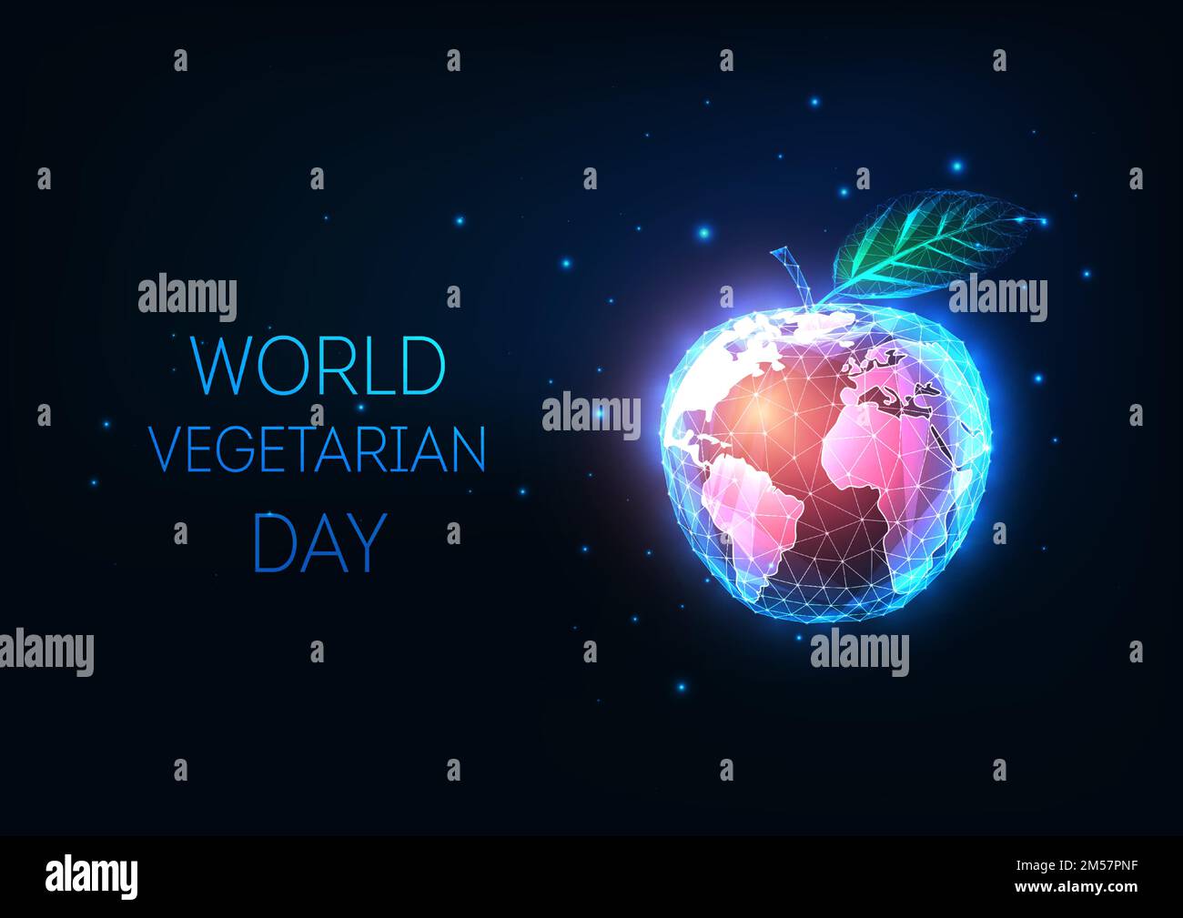 Concept of World Vegetarian Day with abstract glowing apple and world ...