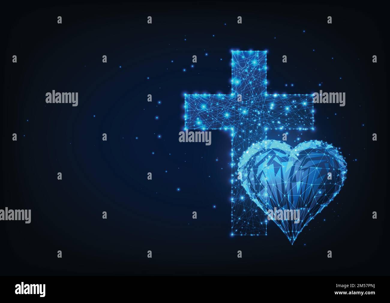 Futuristic christianity concept with glowing low polygonal heart and ...