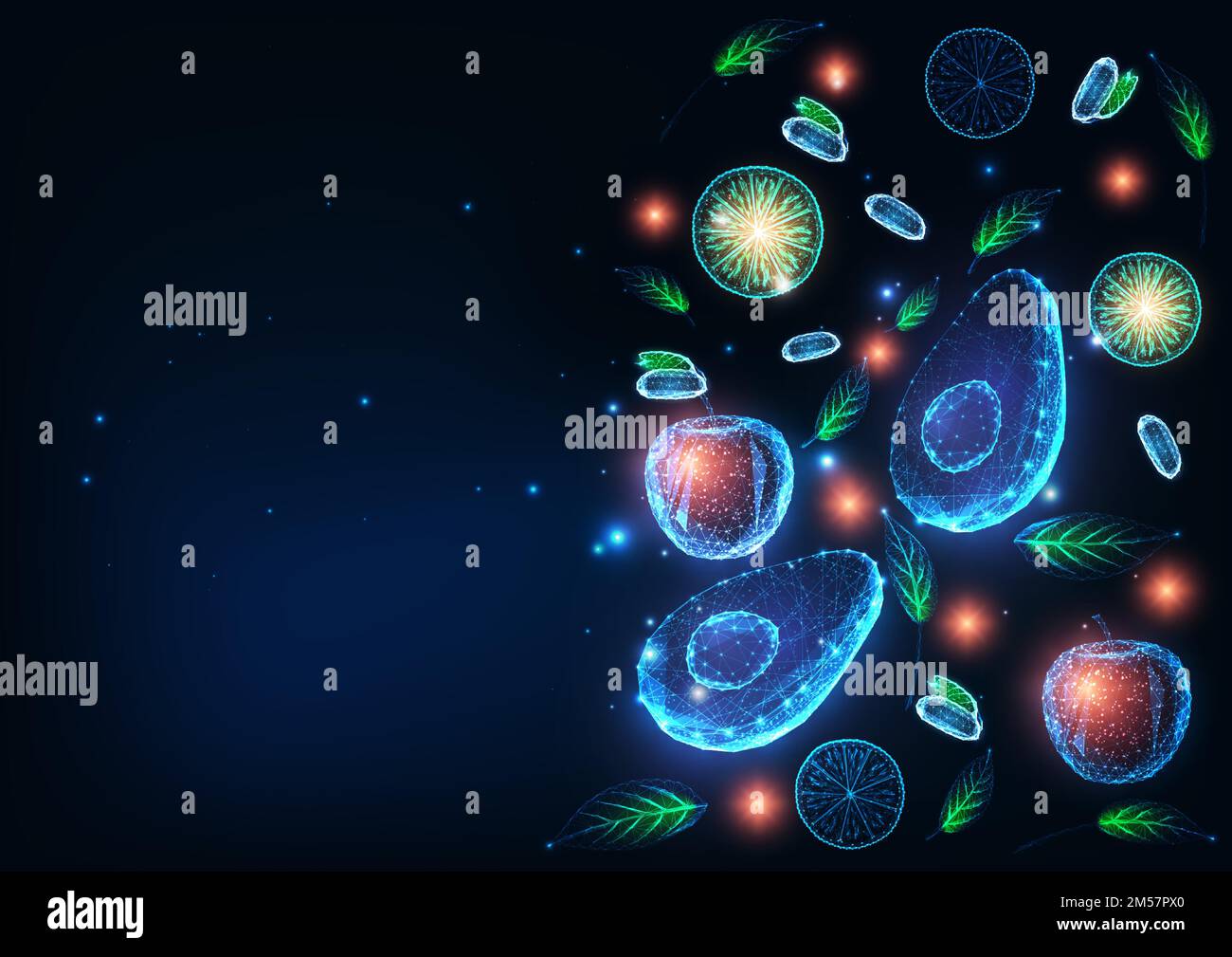 Asbtract fruit and vegetables background with place for text on dark ...