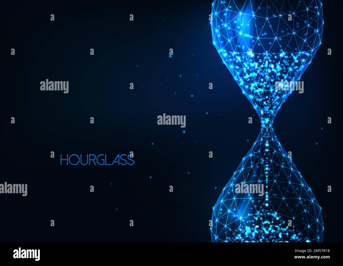 Futuristic Glowing Low Polygonal Sand Glass Hourglass Isolated On Dark Blue Background Time