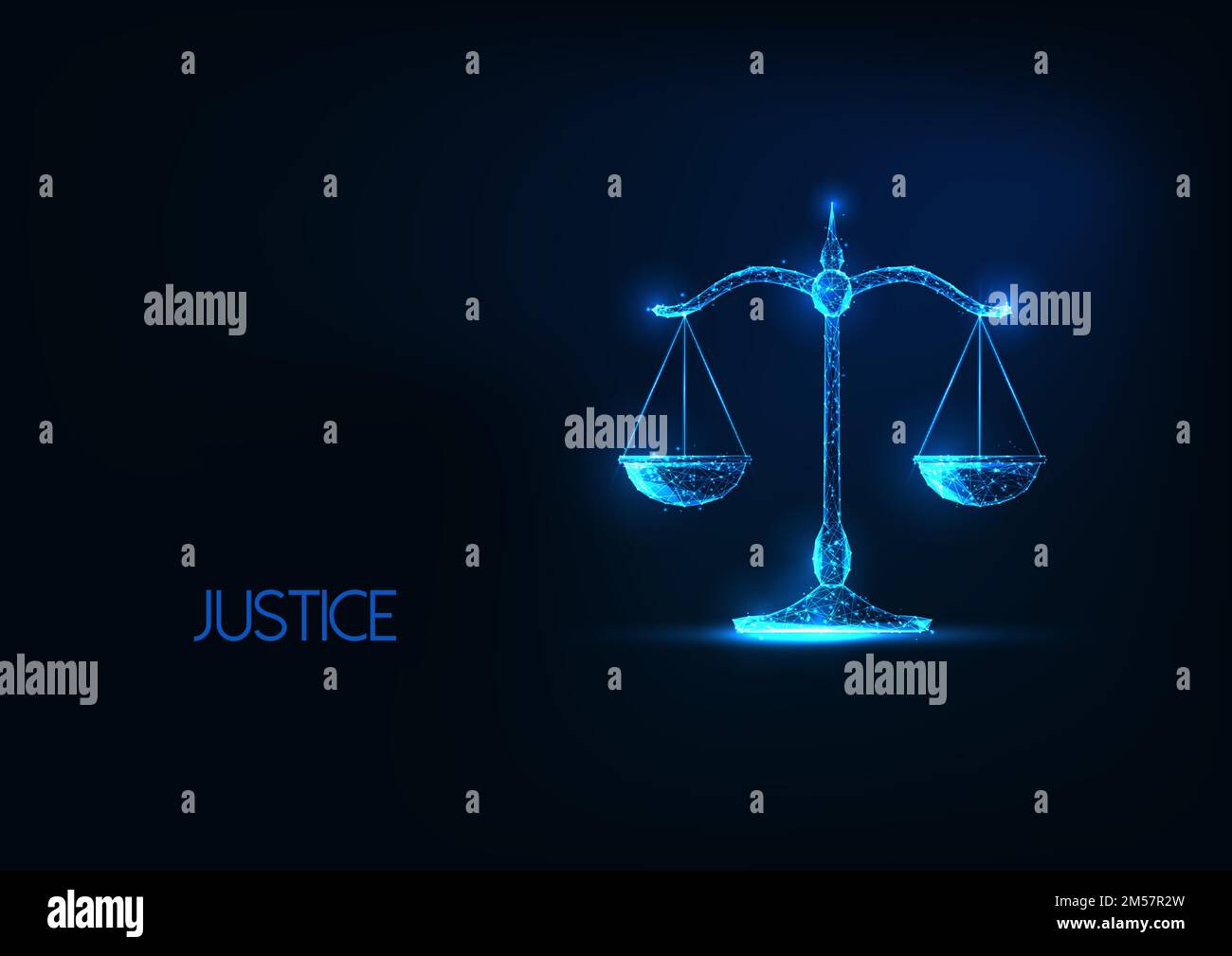 Futuristic justice, law judgement concept with glowing low polygonal balance scales isolated on ...