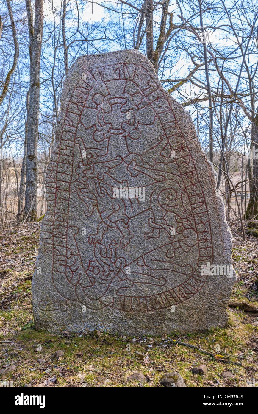 Olsbrostenen a runestone from the Viking Age Stock Photo - Alamy