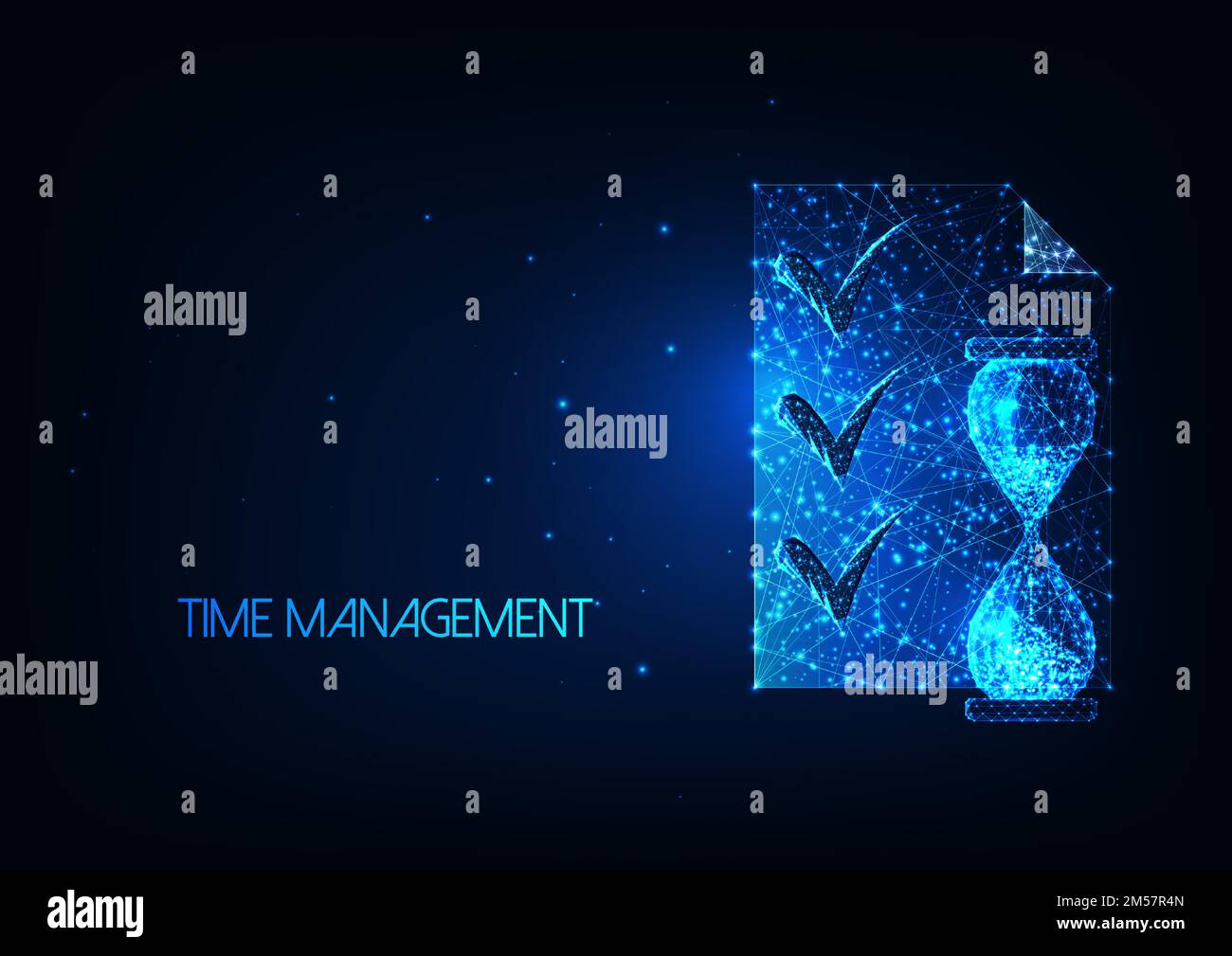 Futuristic time management concept with glowing low polygonal hourglass ...