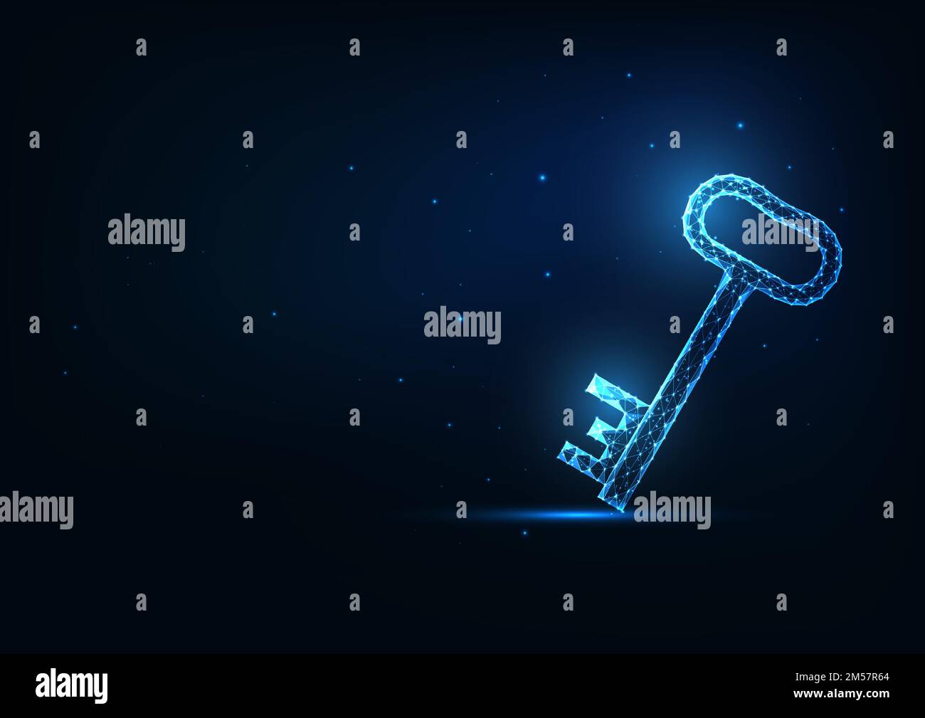 Futuristic glowing low polygonal door key isolated on dark blue ...