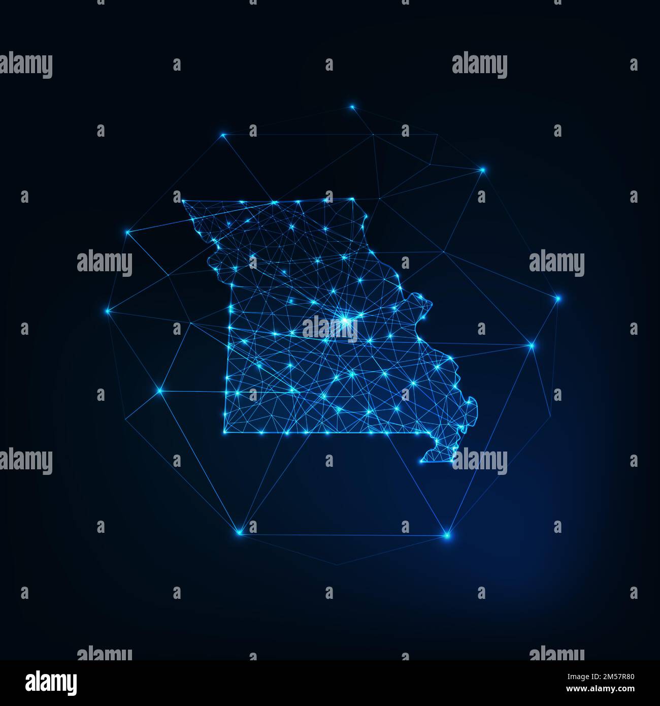 Missouri state USA map glowing silhouette outline made of stars lines ...