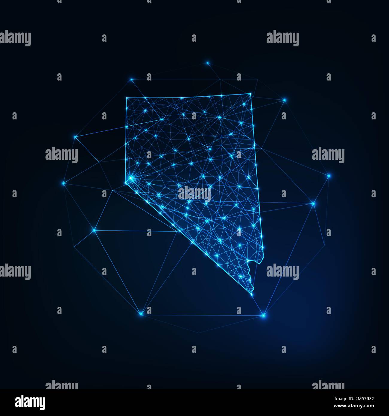 Nevada state USA map glowing silhouette outline made of stars lines ...