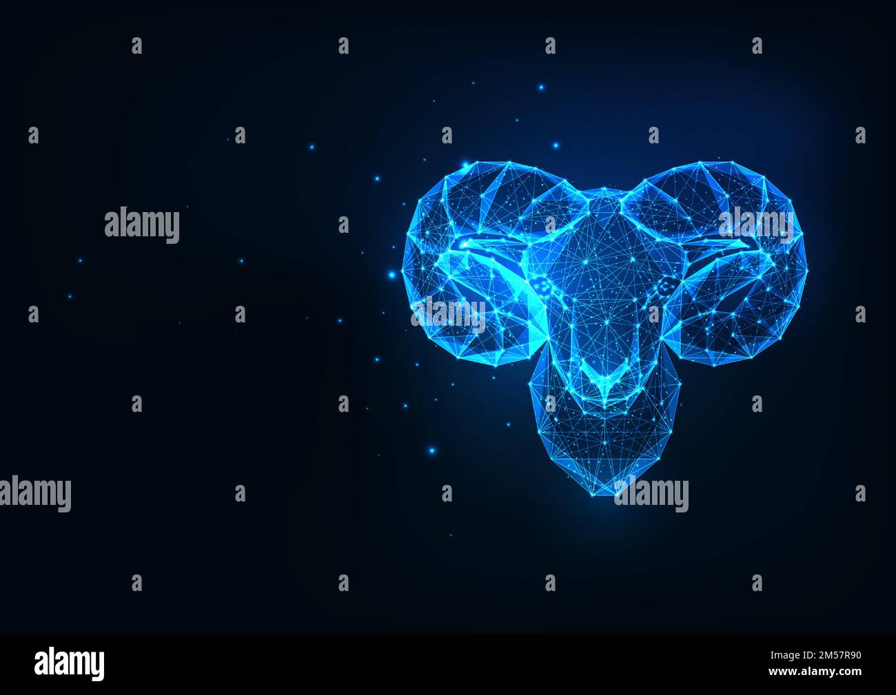 Futuristic Aries zodiac sign concept with glowing low polygonal ram or ...