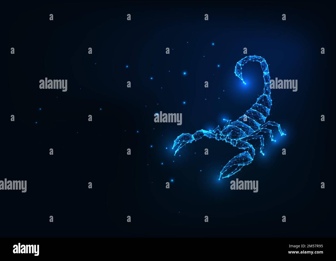 Futuristic glowing low polygonal scorpion isolated on dark blue background. Zodiac sign Scorpio ...