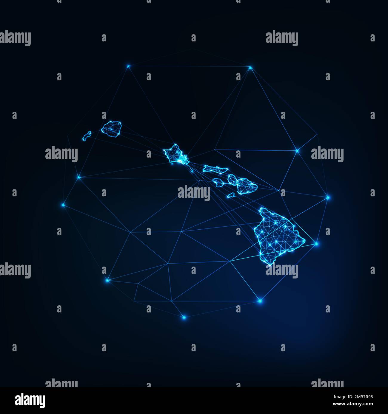 Hawaii state USA map glowing silhouette outline made of stars lines ...