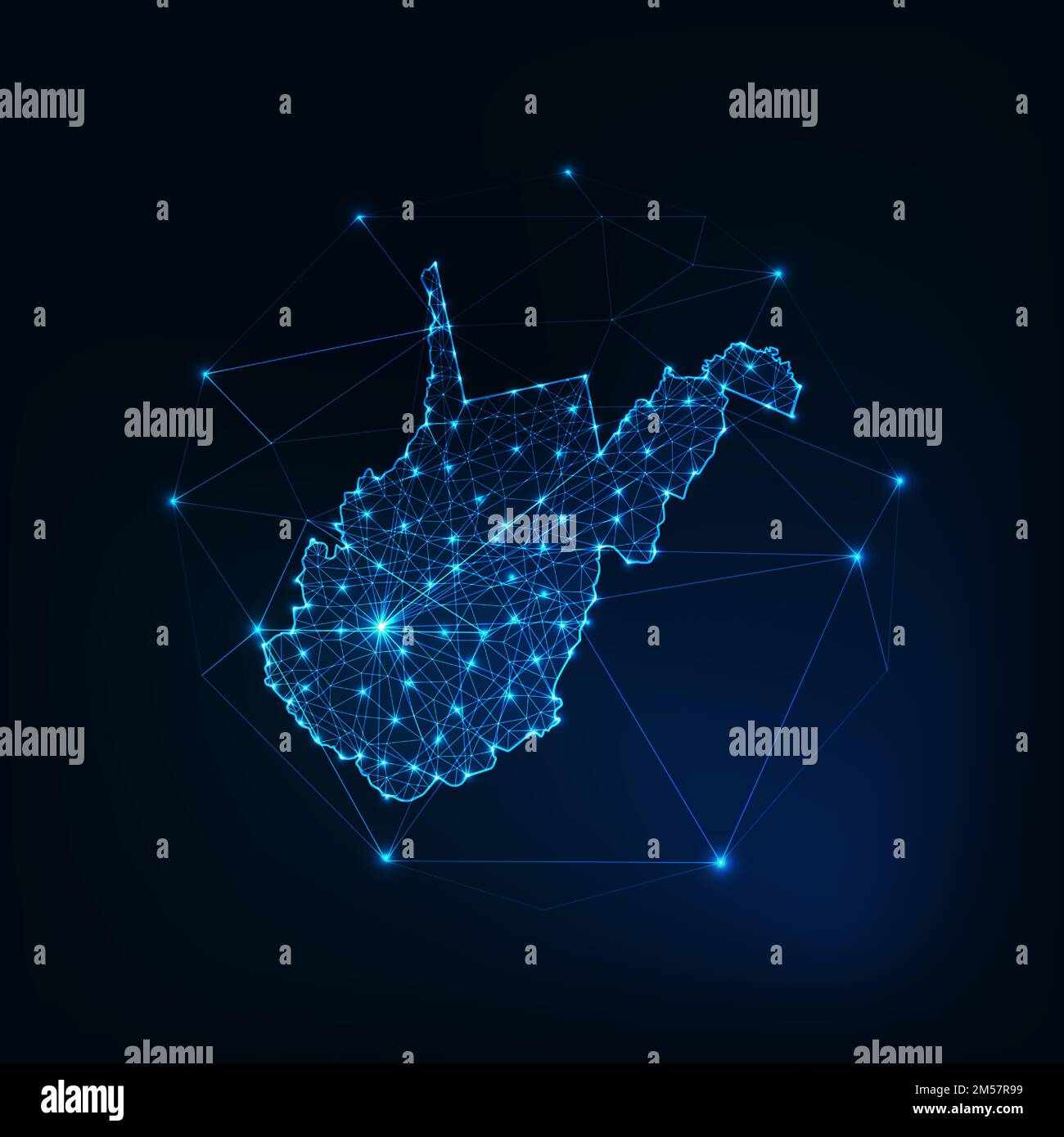 West Virginia state USA map glowing silhouette outline made of stars ...