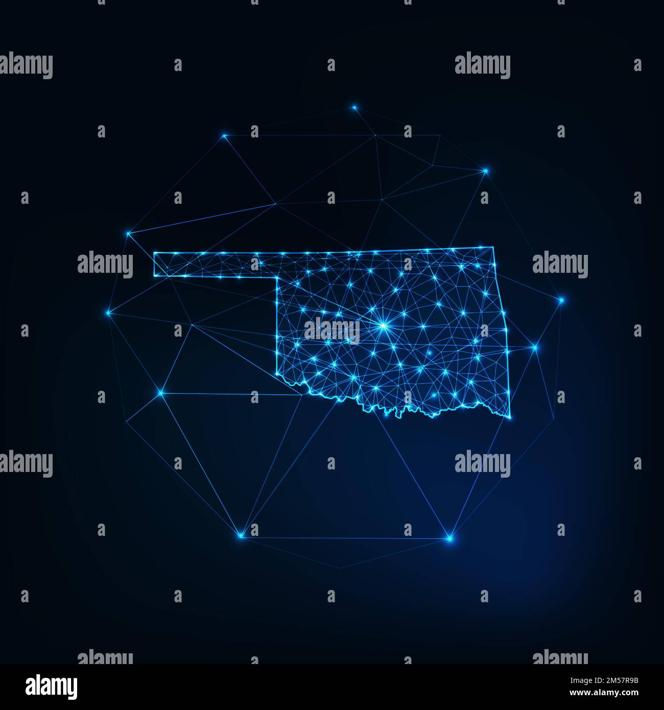 Oklahoma state USA map glowing silhouette outline made of stars lines ...
