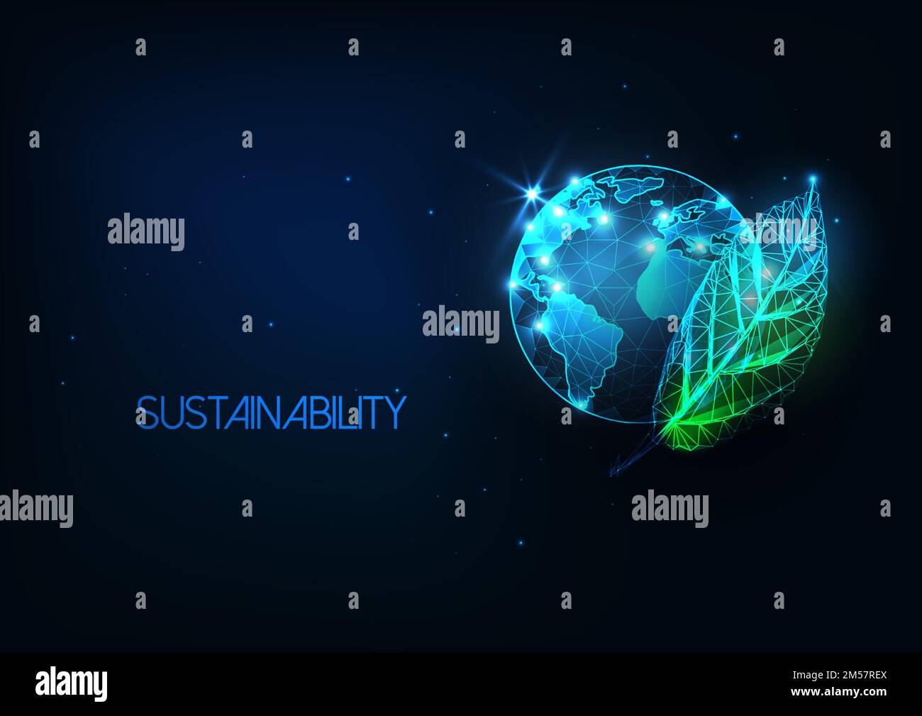 Futuristic environment conservation concept glowing low poly globe map ...