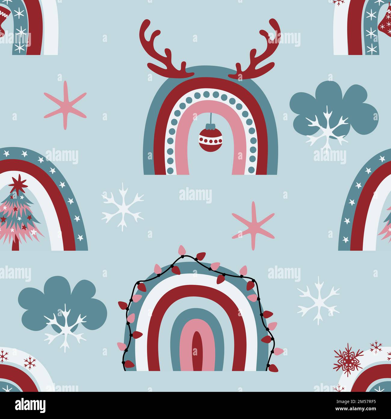 Cute christmas rainbows seamless pattern with decorative rainbows ...