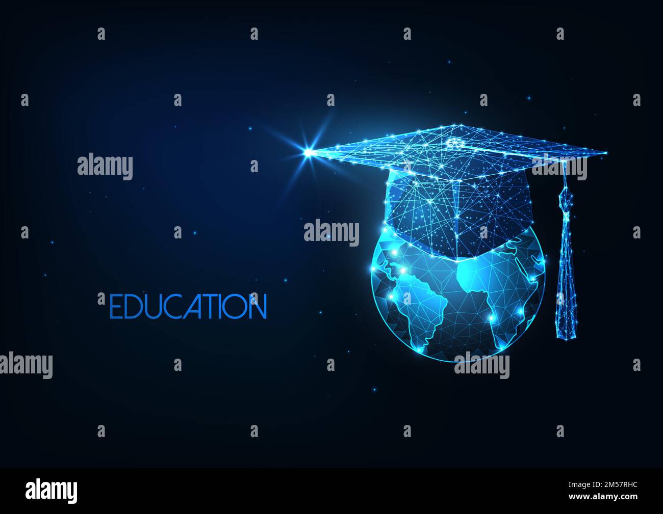 Futuristic international eductaion concept with glowing low polygonal ...