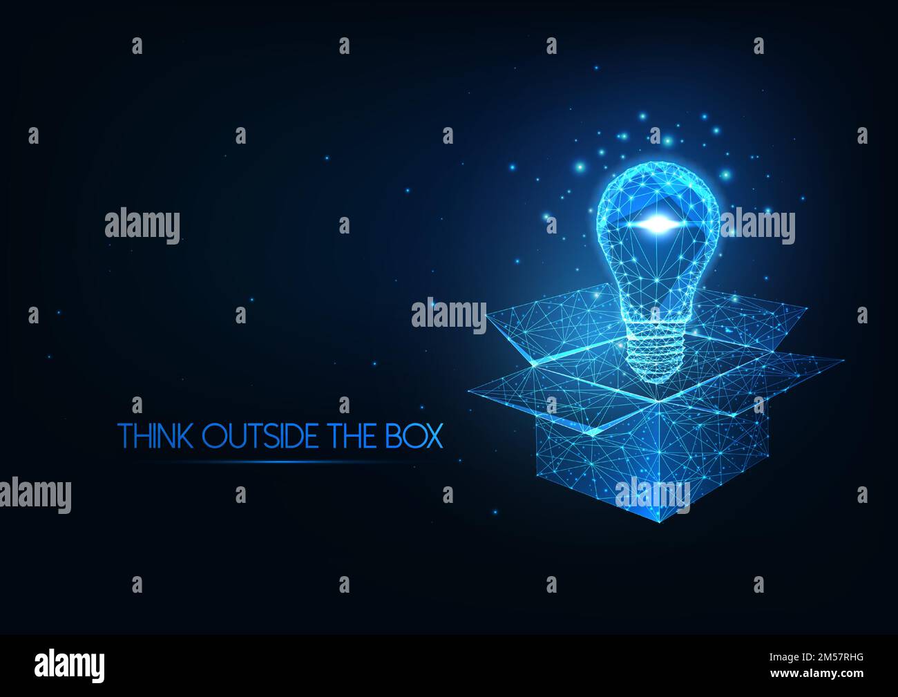 Futuristic thinking outside the box concept with glowing low polygonal ...