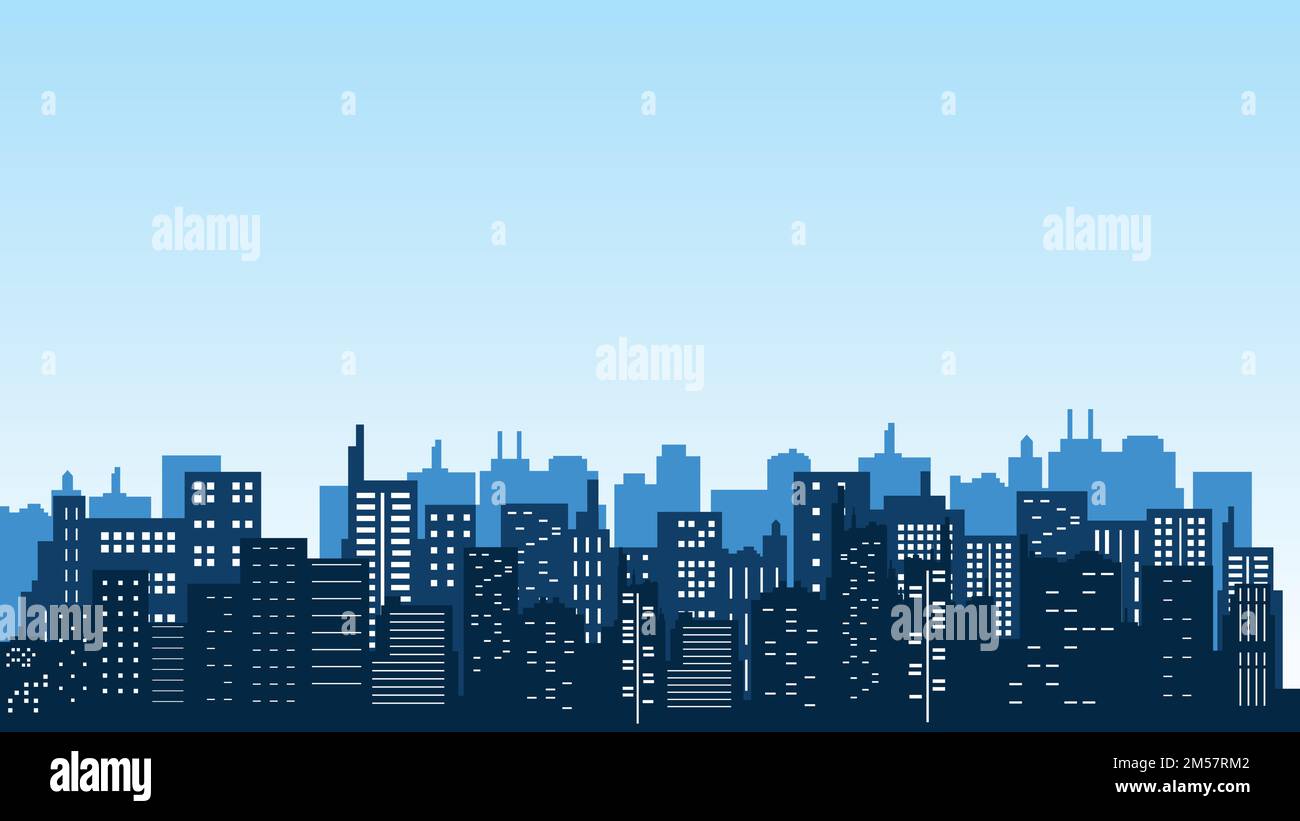 Silhouette of city buildings in with blue sky view. Collection vector ...