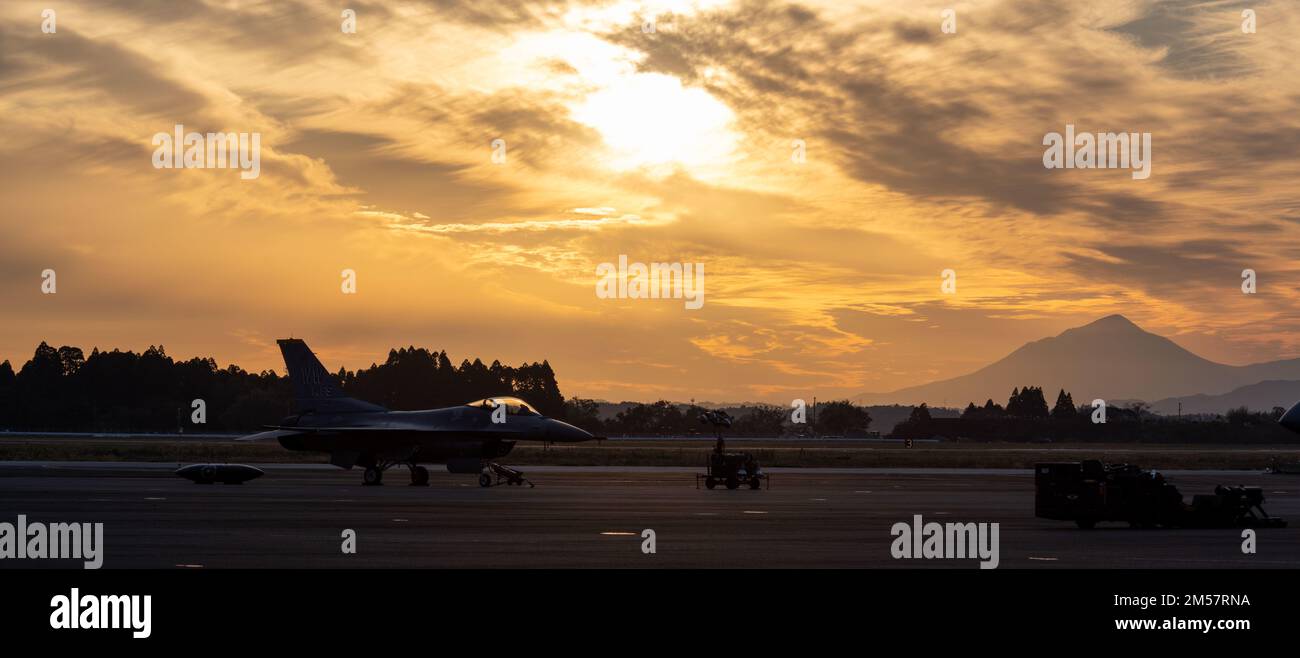 An F-16 Fighting Falcon sits on the flight line after completing a ...
