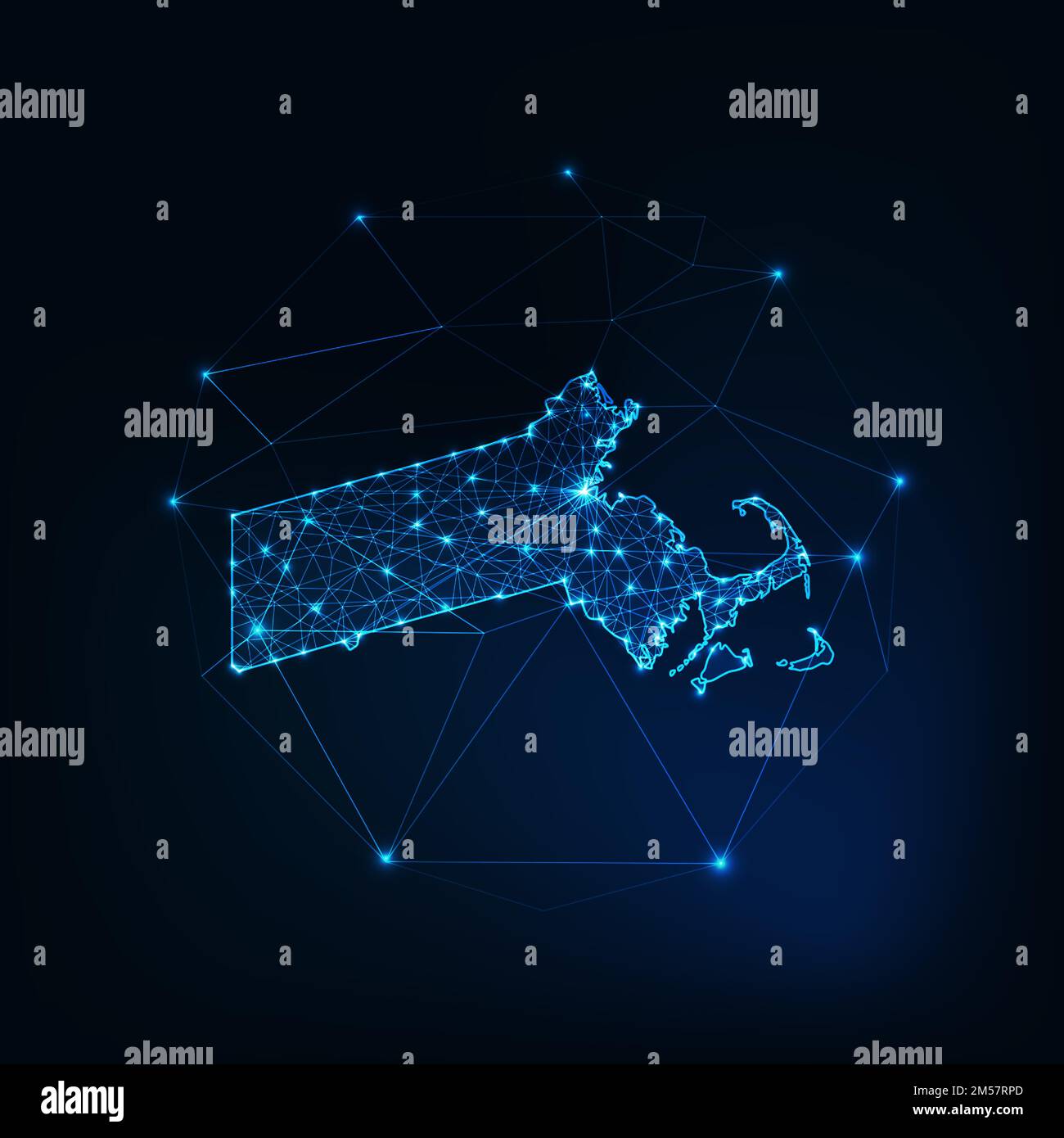 Massachusetts state USA map glowing silhouette outline made of stars ...