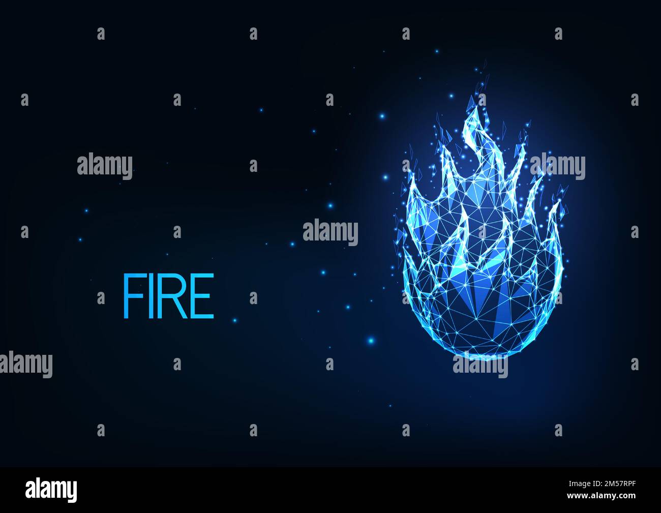 Futuristic glowing low polygonal fire, campfire, bright blue flame ...