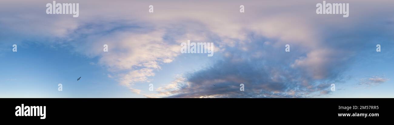 Dark blue sunset sky panorama with pink Cumulus clouds. Seamless hdr ...