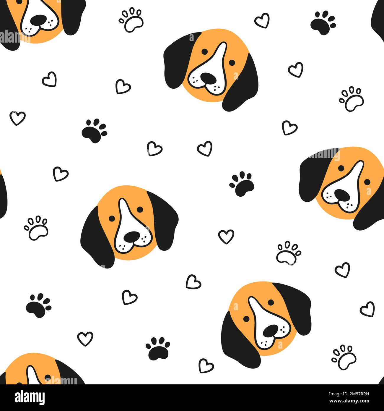 Dogs seamless pattern with face of Beagle. Texture with dog heads. Hand ...