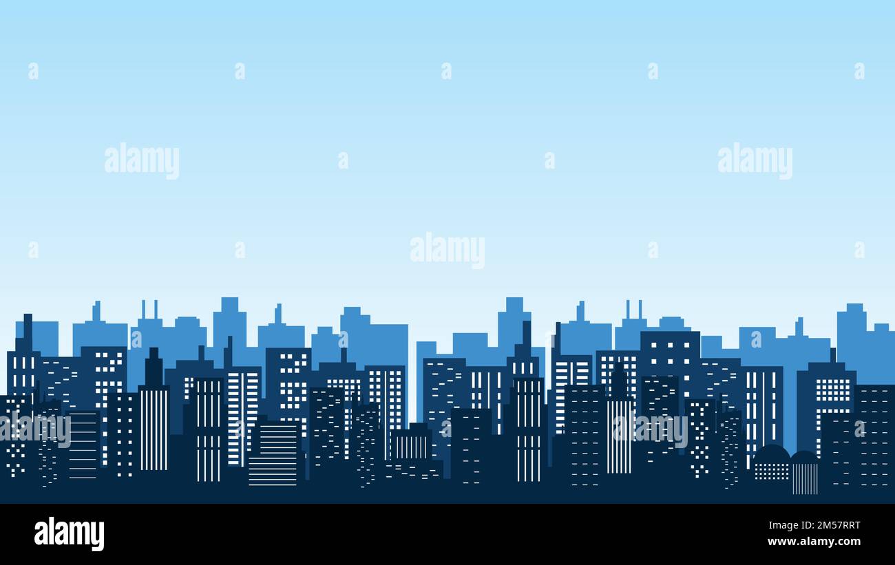 Silhouette of city buildings in the morning with beautiful blue sky ...