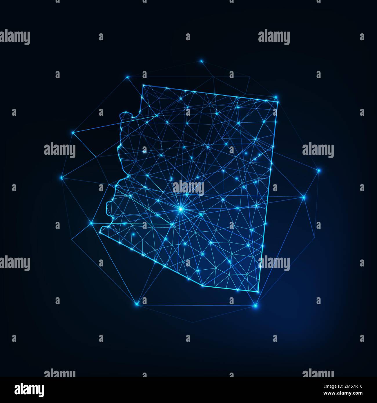 Arizona state USA map glowing silhouette outline made of stars lines ...