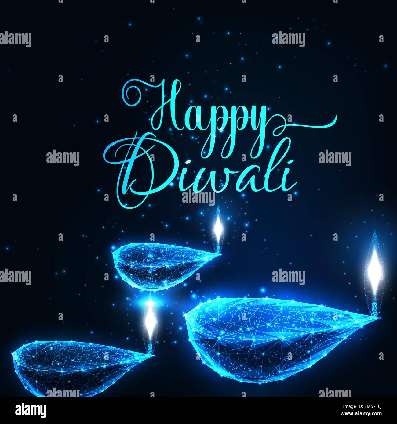 Abstract digital Happy Diwali Holiday greeting card wigh burning diya ...