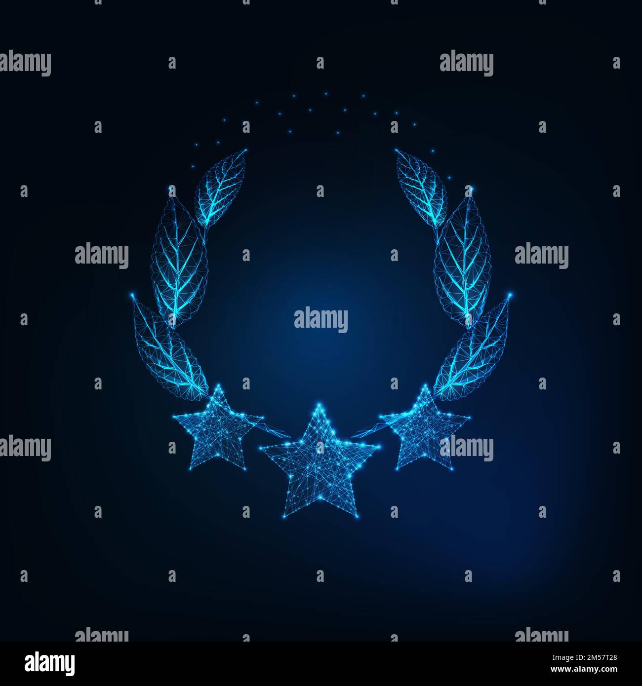 Futuristic glowing low polygonal three stars and laurel wreath isolated ...