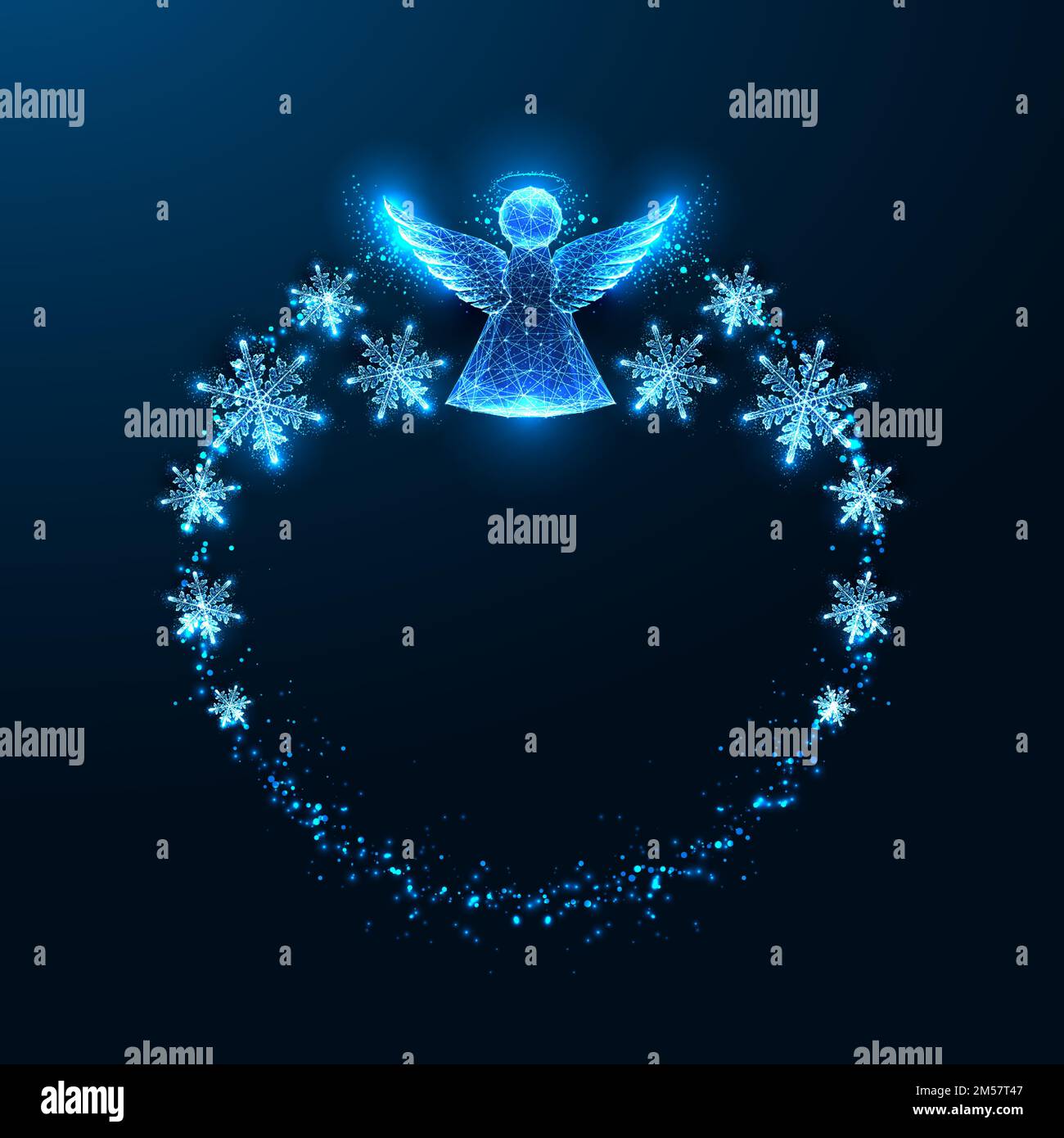 Christmas festive abstract wreath with glowing angel ornament ...