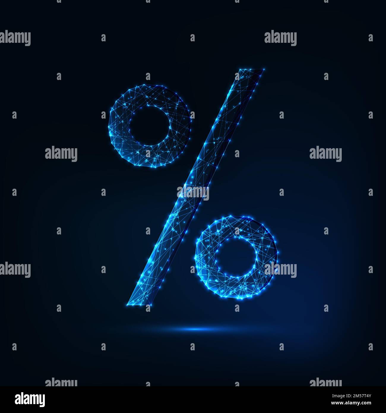 Futuristic glowing low polygonal percentage sign made of lines, stars ...