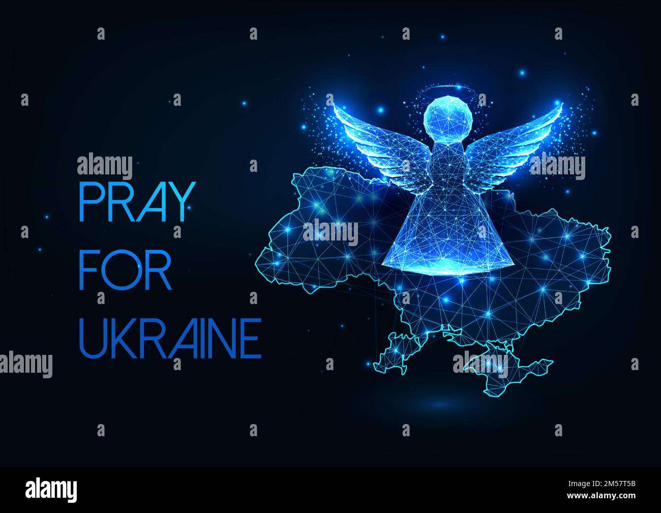 Futuristic Pray for Ukraine concept with glowing low polygonal Angel ...