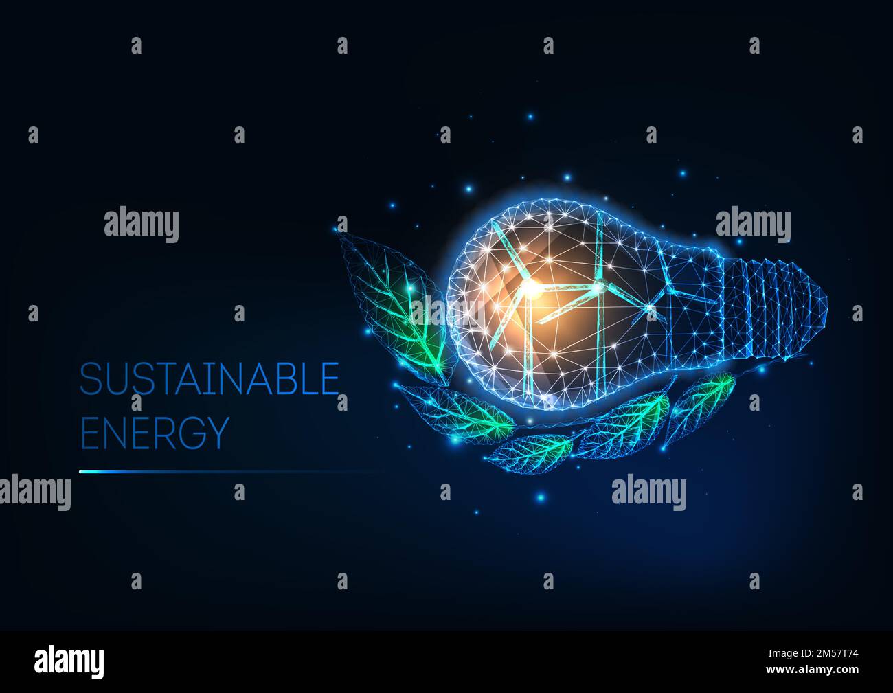 Futuristic sustainable energy concept with glowing low polygonal light ...