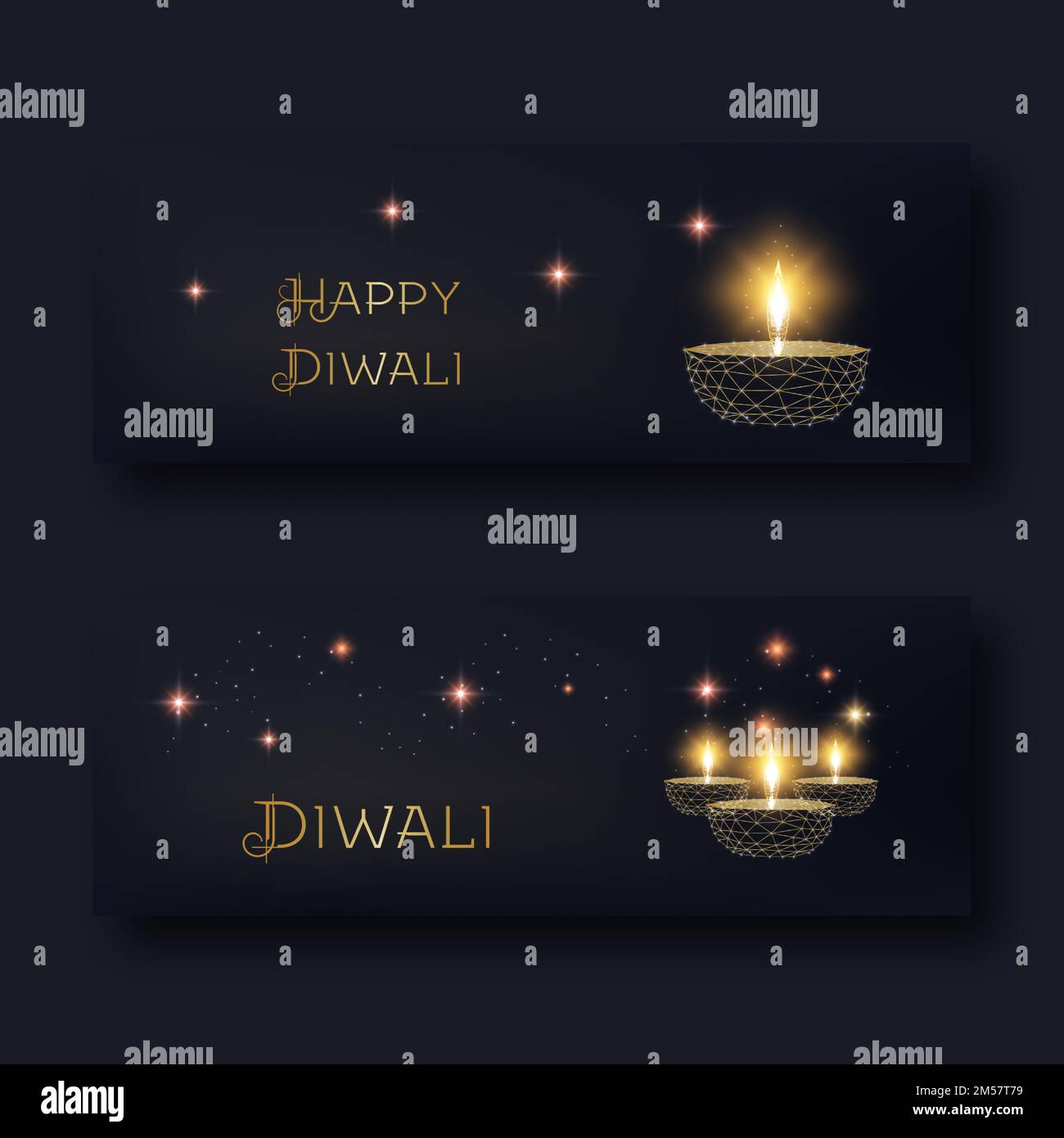 Happy Diwali web banners template set with futuristic glowing low ...