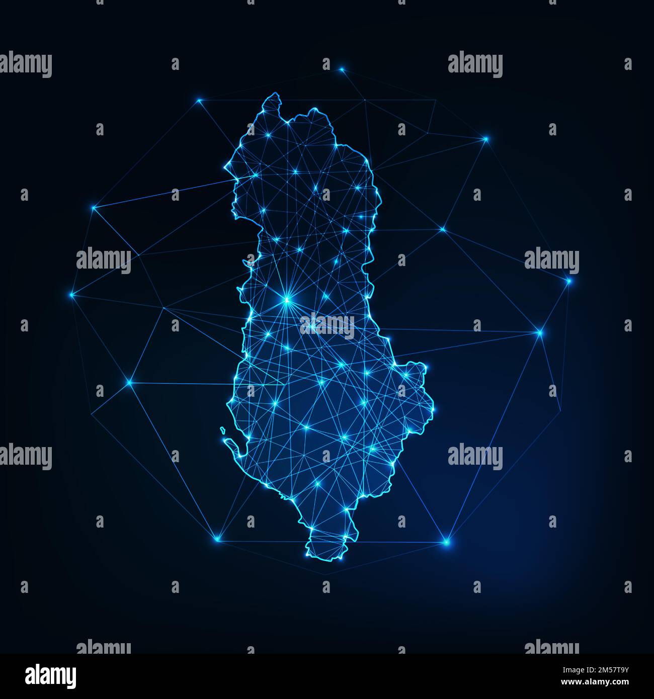 Albania map glowing silhouette outline made of stars lines dots ...