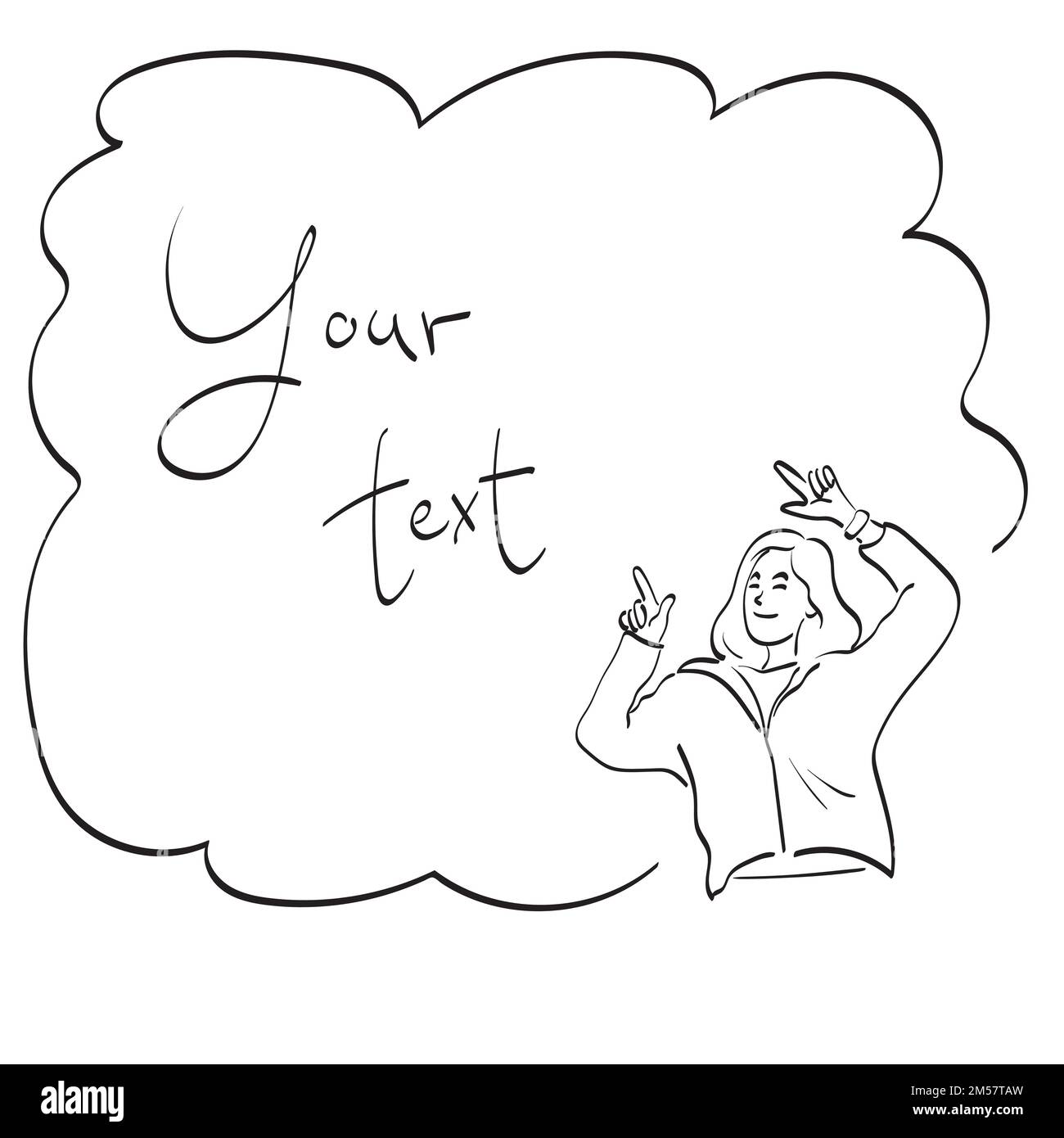 Half Length Of Woman Pointing Up To The Blank Speech Bubble Illustration Vector Hand Drawn